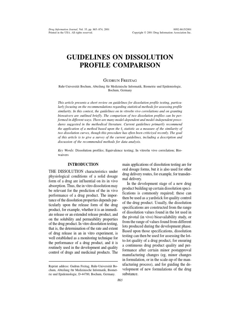 Guidelines On Dissolution Profile Comparison: Udrun Reitag | PDF ...
