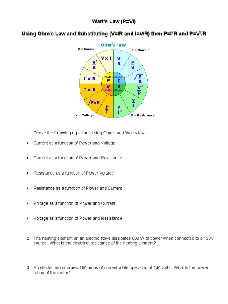Watts Law Worksheet | PDF