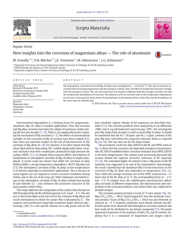 New Insights Into The Corrosion of Magnesium Alloys The 2016 Scripta Mater | PDF | Corrosion ...