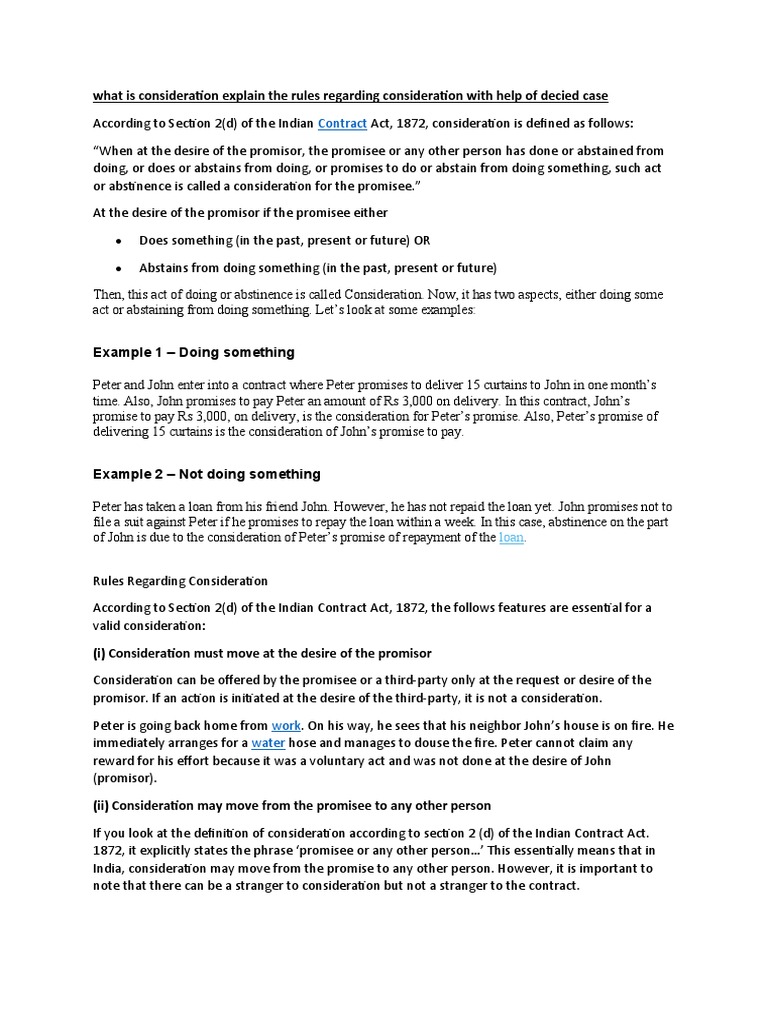 What Is Consideration Explain The Rules Regarding Consideration With ...