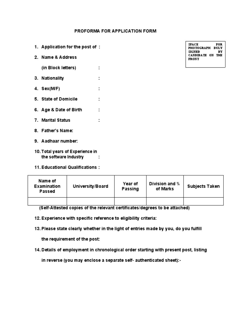 Proforma For Application Form | PDF | Business