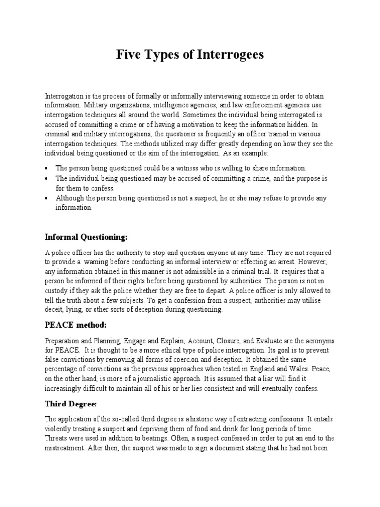 Five Types of Interrogees | PDF | Interrogation | Confession (Law)