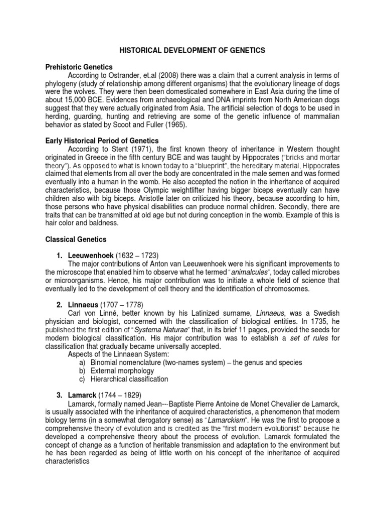 Historical Development of Genetics | PDF | Heredity | Genetics