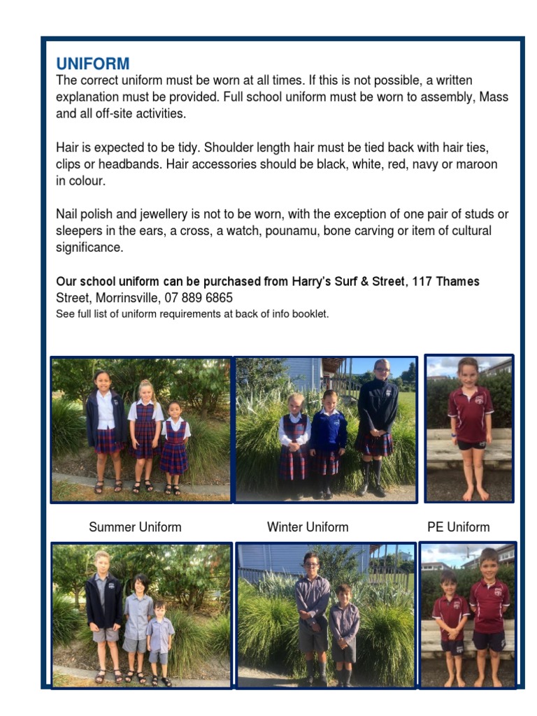 Uniform: See Full List of Uniform Requirements at Back of Info Booklet ...