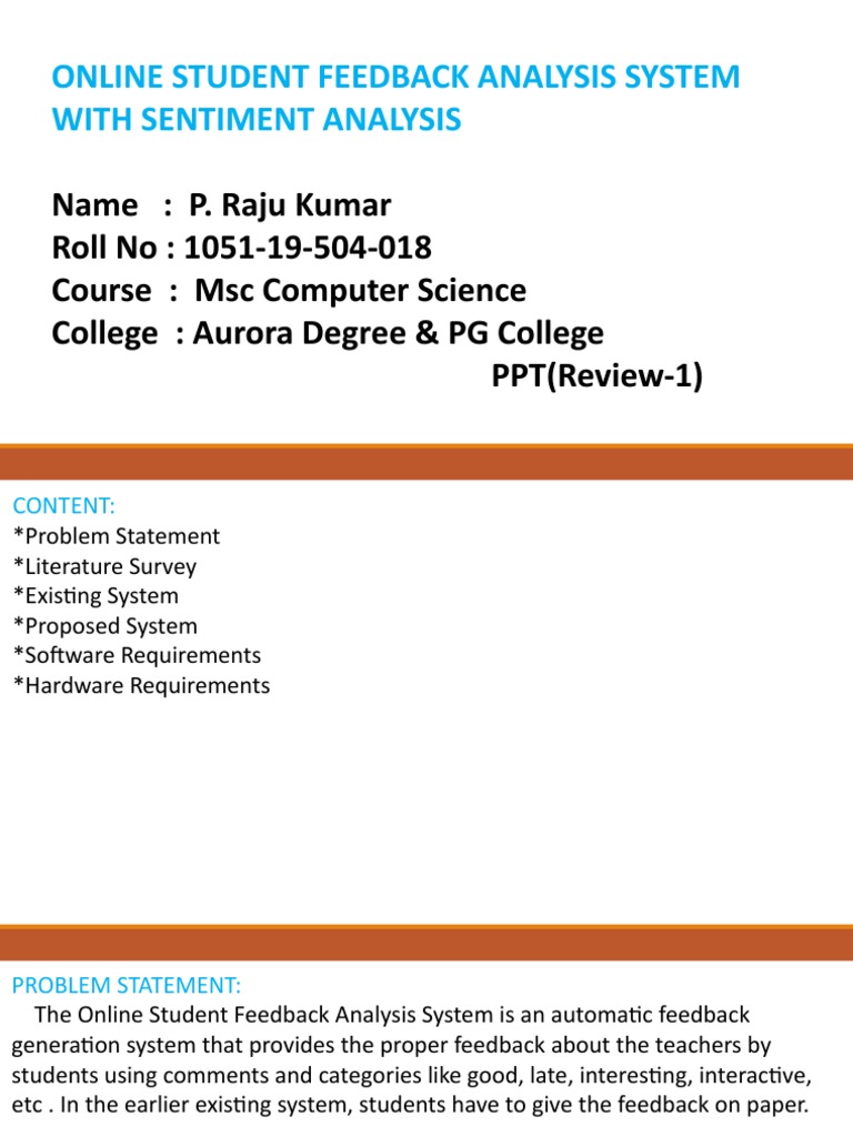 Online Student Feedback Analysis System PPT (Review - 1) | PDF | Career ...
