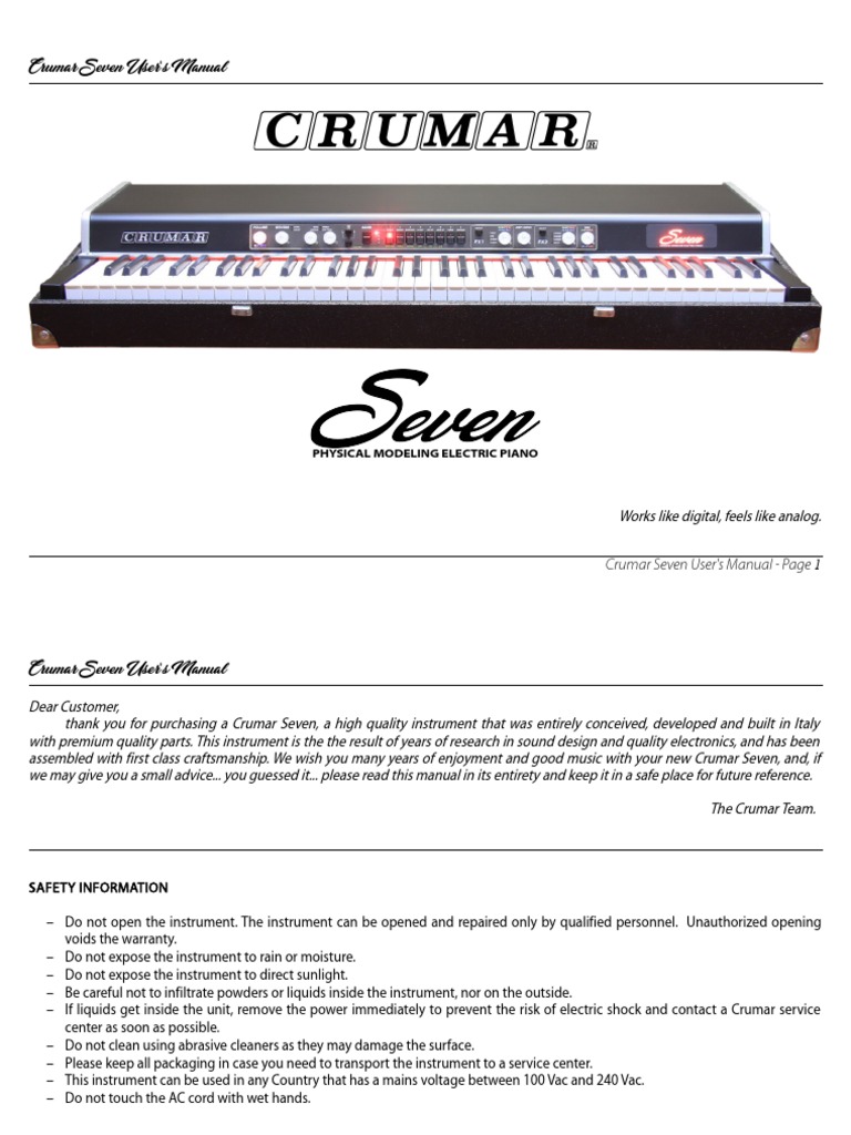 Crumar Seven Manual ENG | PDF | Piano | Synthesizer