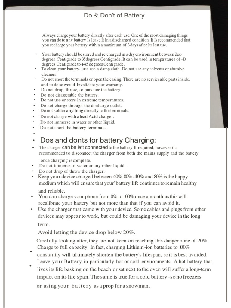 Battery Do and Donts | PDF | Battery Charger | Energy Technology