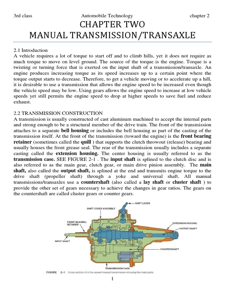 Chapter Two Manual Transmission Transaxle Pdf Manual Transmission