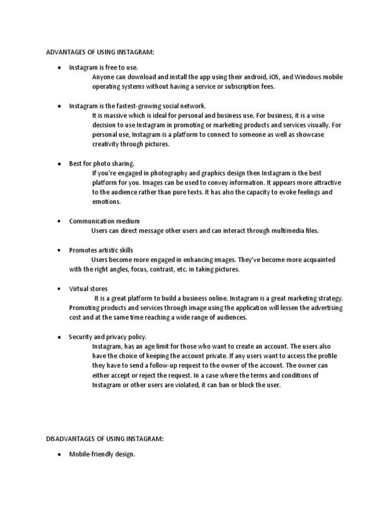 Instagram: Pros and Cons Overview | PDF | Mobile App | Operating System
