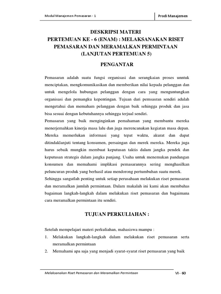Pertemuan Ke-6 Melaksanakan Riset Pemasaran Dan Meramalkan Permintaan | PDF