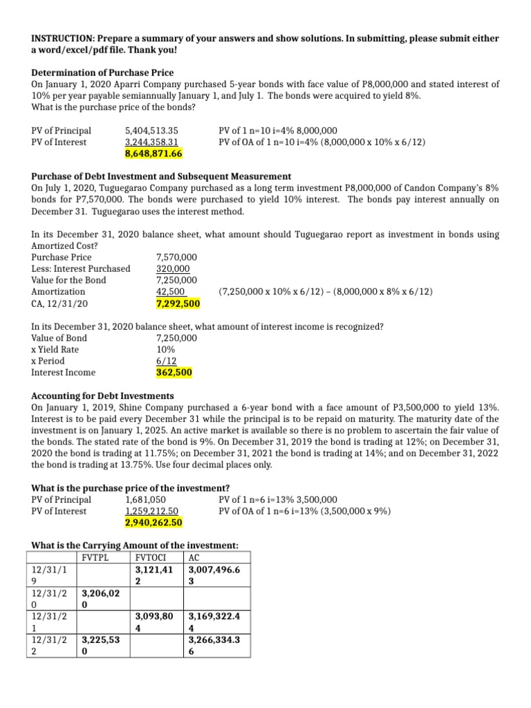 Finals Activity 1 Answer Key | PDF | Bonds (Finance) | Yield (Finance)