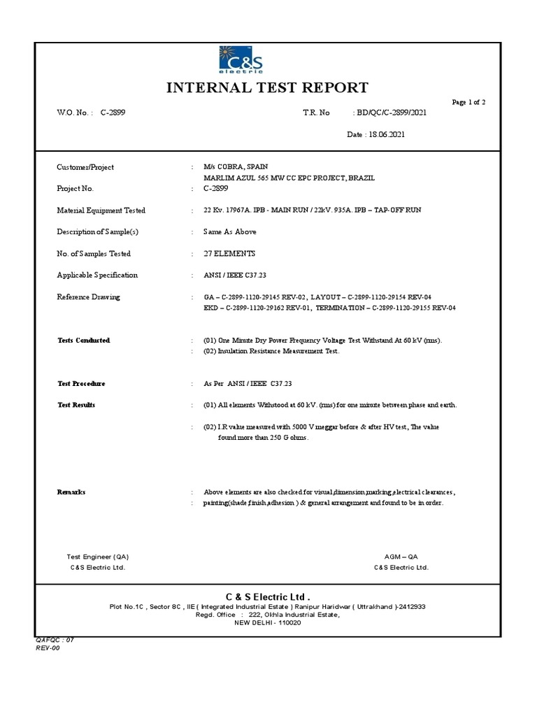 Internal Test Report: Tests Conducted | PDF | Metrology | Physics