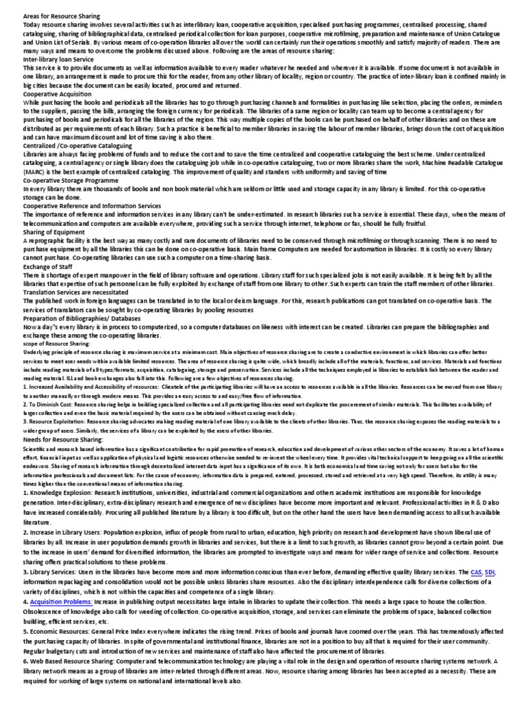 Resource Sharing in Libraries Explained | PDF | Libraries | Digital Library
