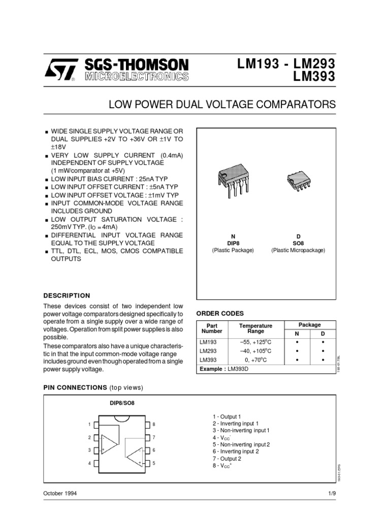 LM193 - LM293 LM393: Low Power Dual Voltage Comparators | PDF ...