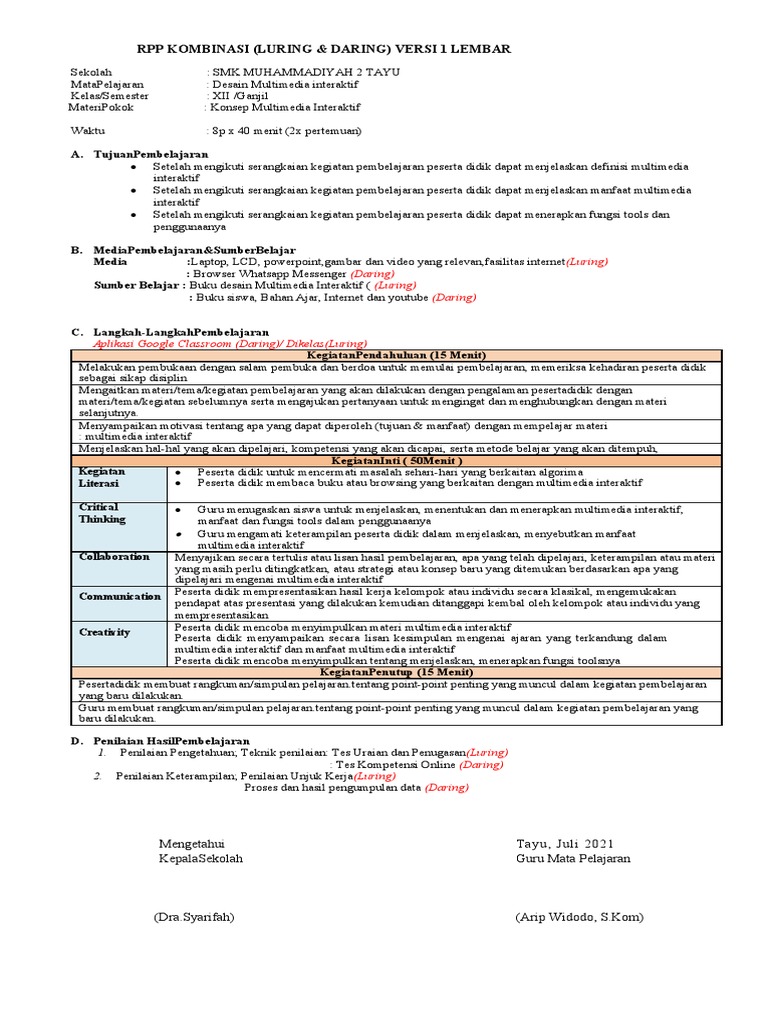 RPP Multimedia Interaktif Luring-Daring | PDF | Karier & Perkembangan