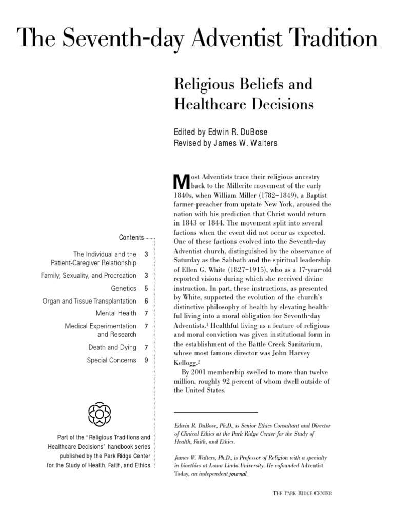 The Seventh-Day Adventist Tradition: Religious Beliefs and Healthcare ...