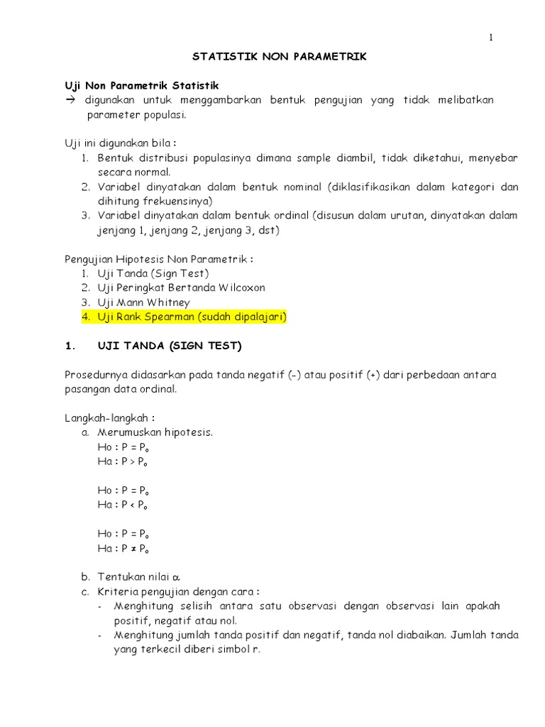 Non Parametrik | PDF | Metode & Bahan Ajar
