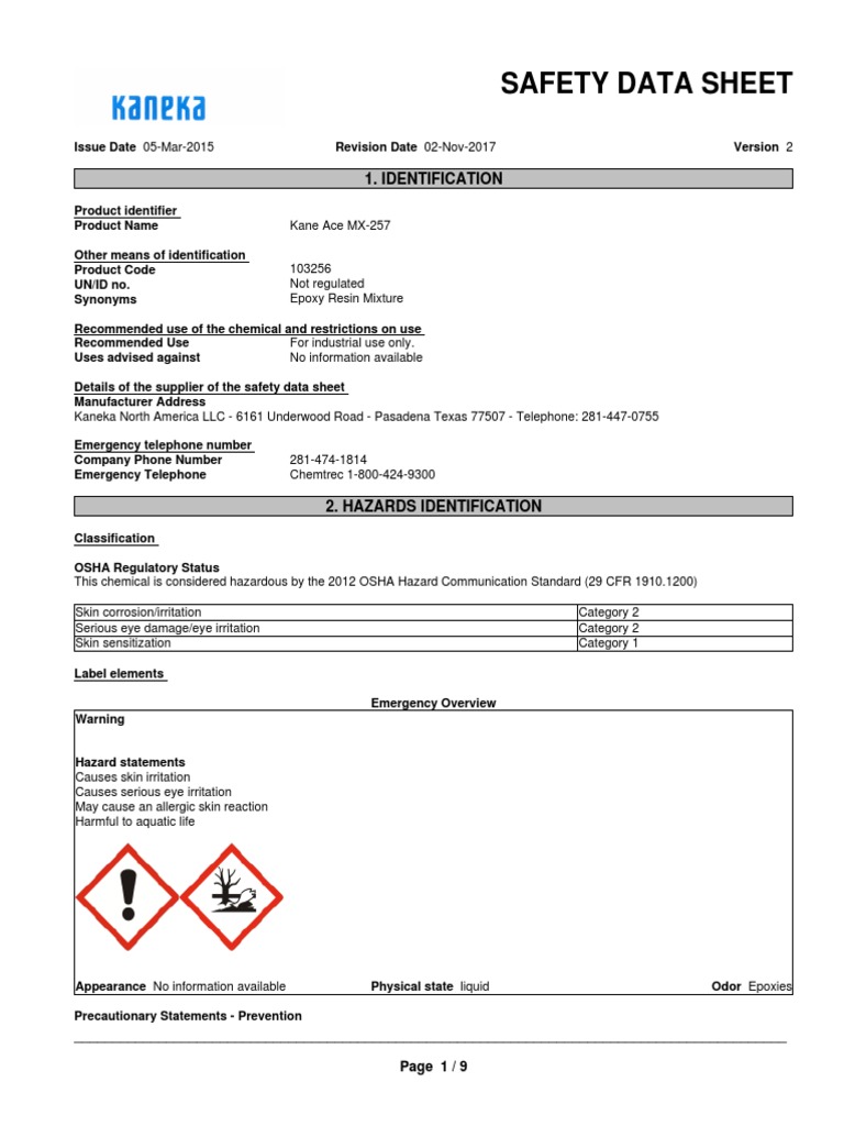 Kaneka Kane Ace MX-257 SDS | PDF | Dangerous Goods | Firefighting
