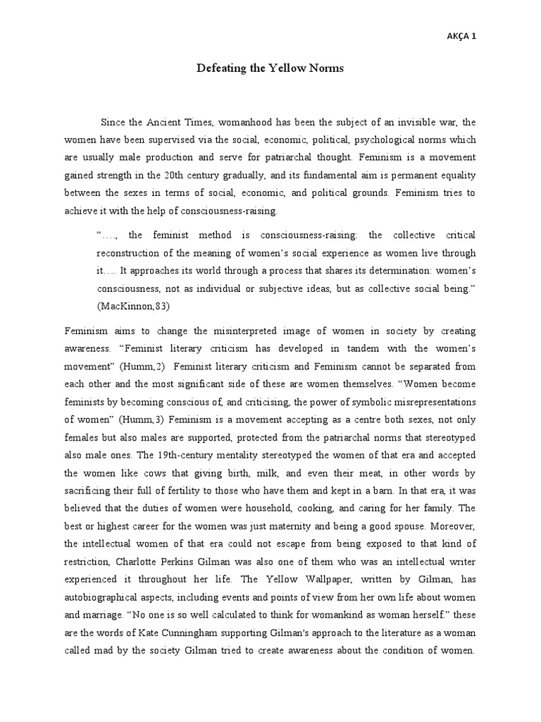 Defeating the Yellow Norms: A Feminist Analysis of Charlotte Perkins ...