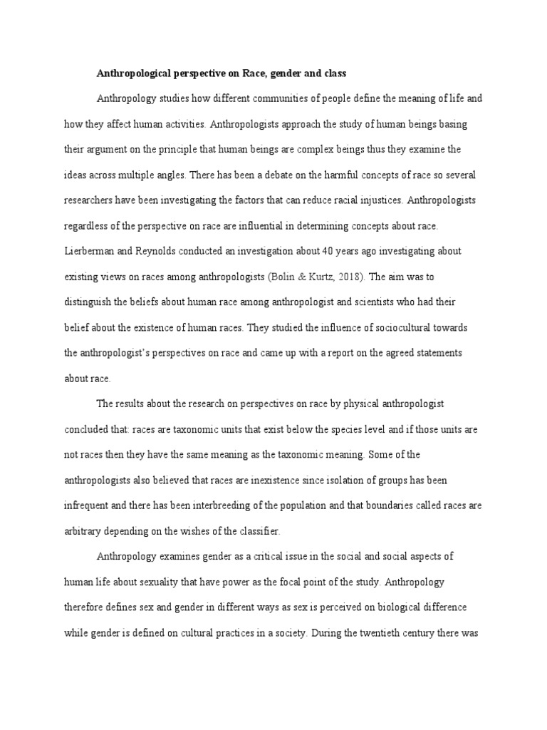 Anthropological Perspective On Race, Gender and Class: (Bolin & Kurtz ...