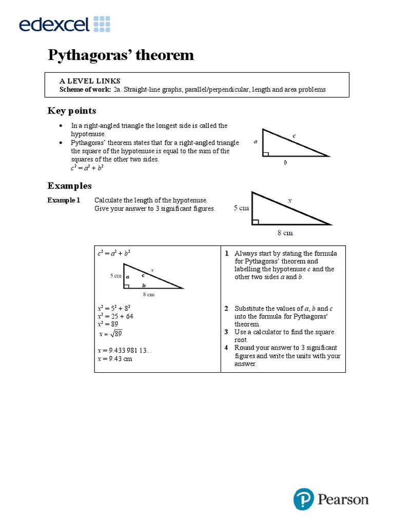 Pythagoras' Theorem: Key Points | PDF | Triangle | Length