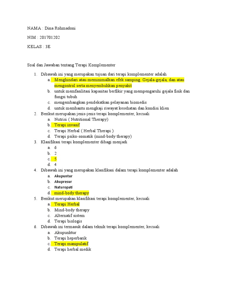 Soal Terapi Komplementer | PDF