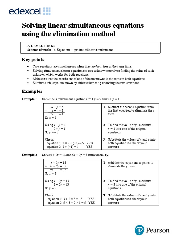 1c-1 Solving Linear Simultaneous Equations | PDF | Equations ...