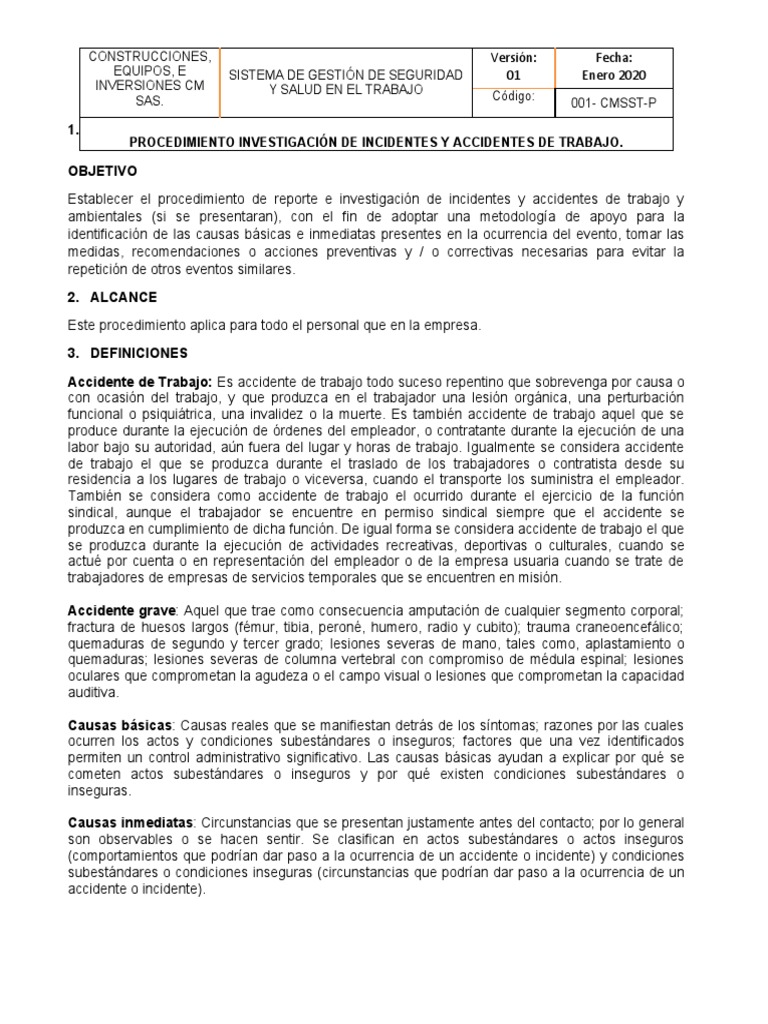 001 - CMSST - P Procedimiento Investigacion de Incidentes y Accidentes ...
