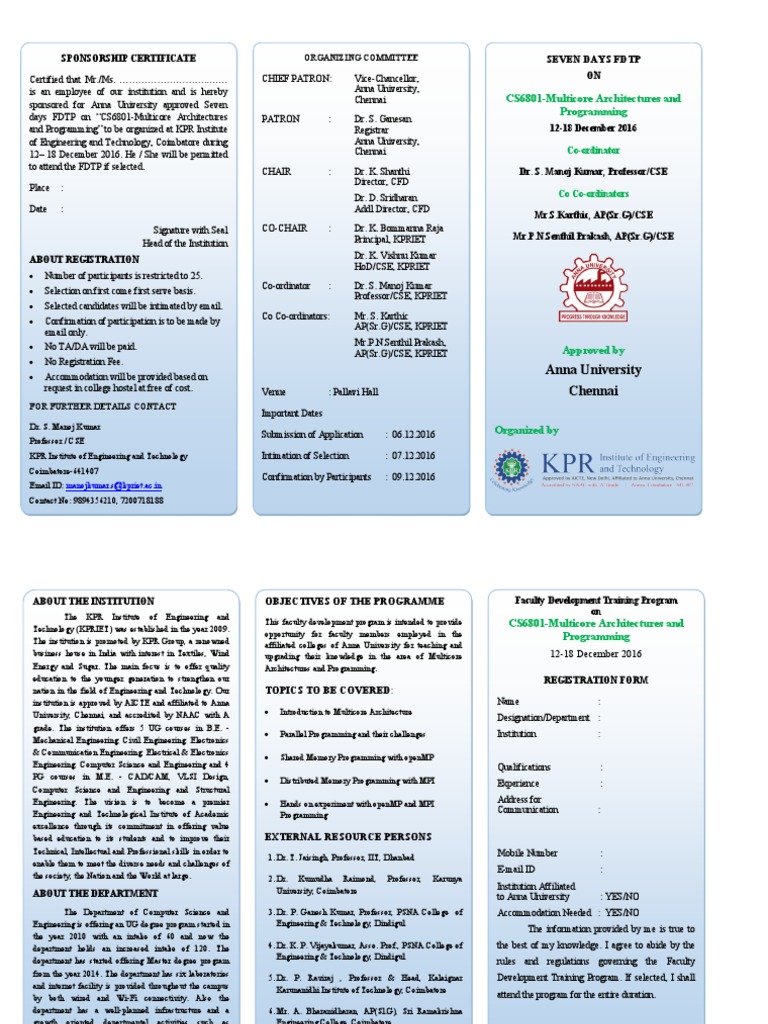CS6801-Multicore Architectures and Programming: Sponsorship Certificate | PDF | Engineering ...