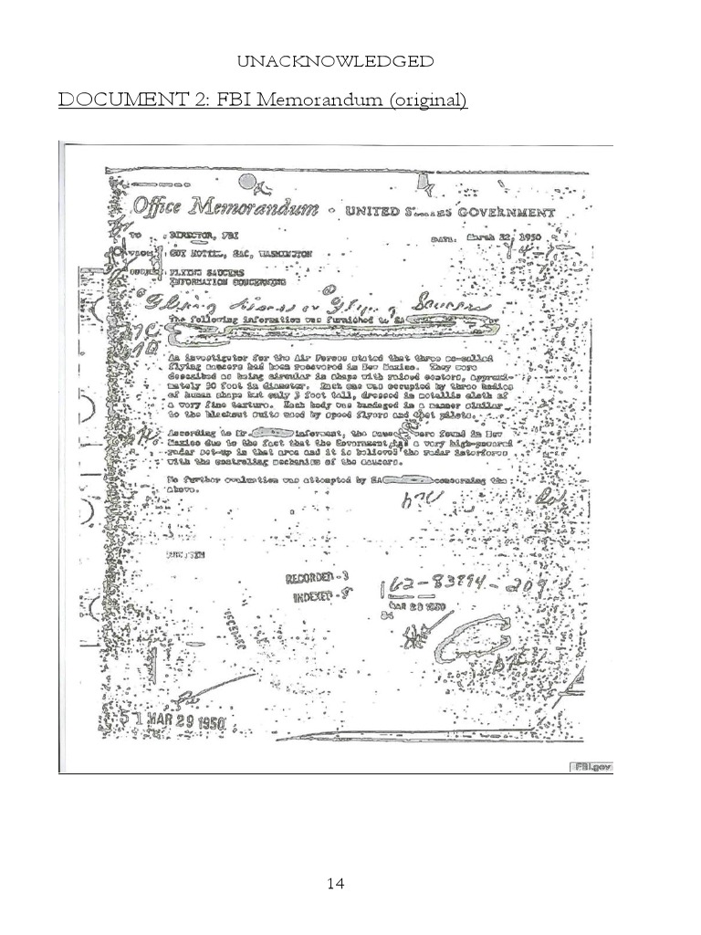 DOCUMENT 2: FBI Memorandum (Original) : Unacknowledged | PDF | Business