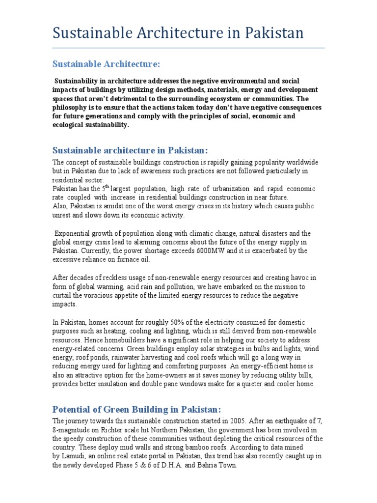 Sustainable Architecture in Pakistan | PDF | Green Building ...