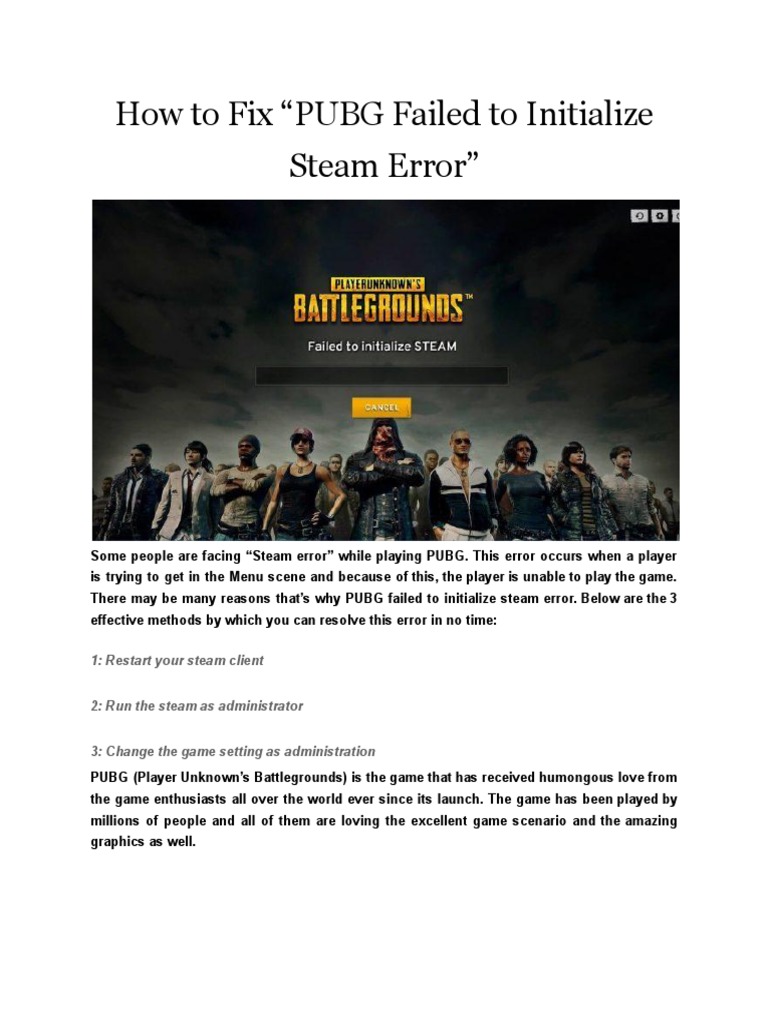 How To Fix PUBG Failed To Initialize Steam Error | PDF | Computer ...