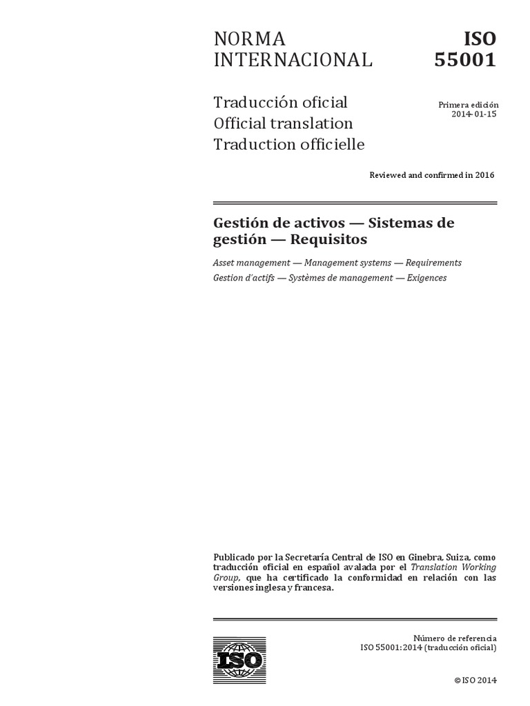 Iso 55001 2014 | PDF | Planificación | Organización internacional para ...