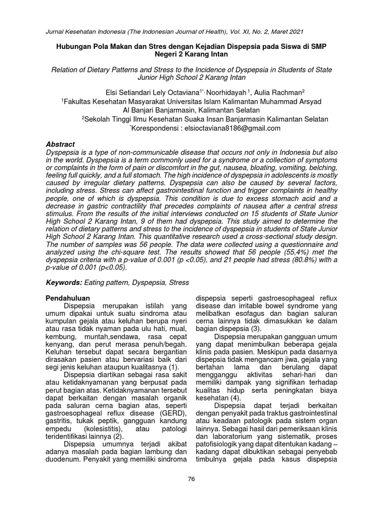 Hubungan Pola Makan Dan Stres Dengan Dispepsia Di SMP | PDF | Gangguan pencernaan | Penyakit ...