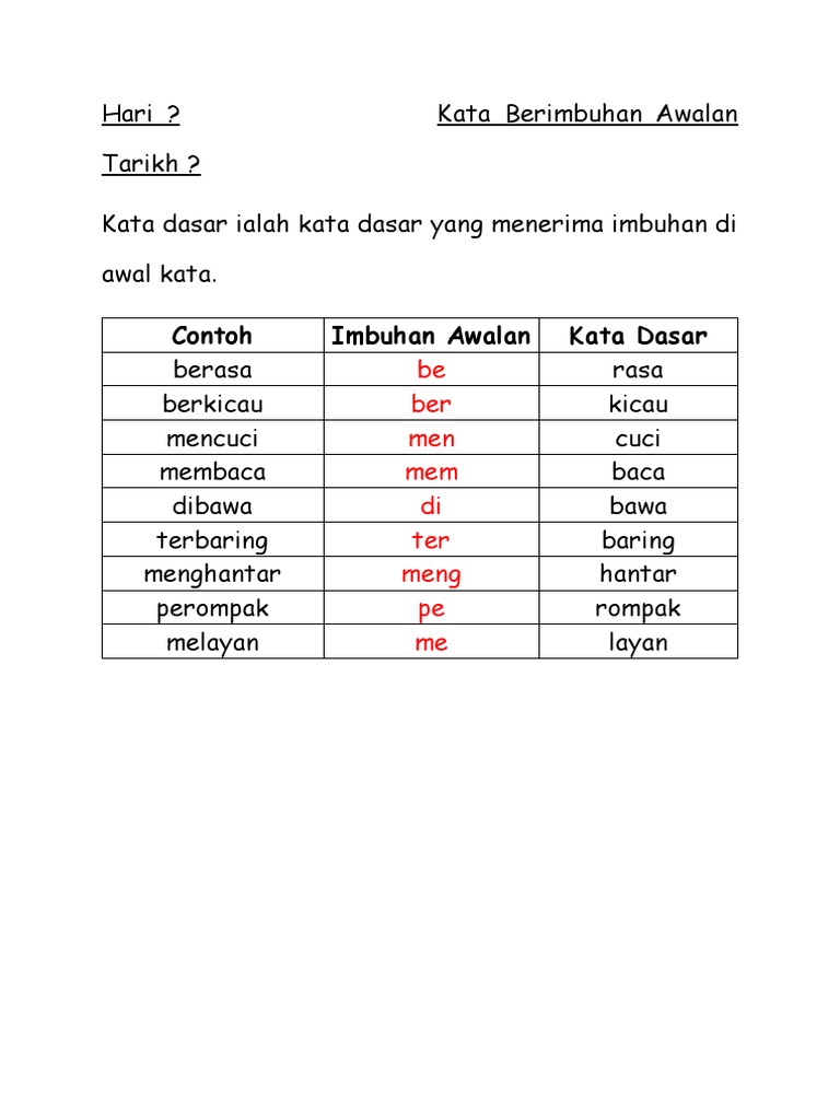 Kata Imbuhan Awalan | PDF