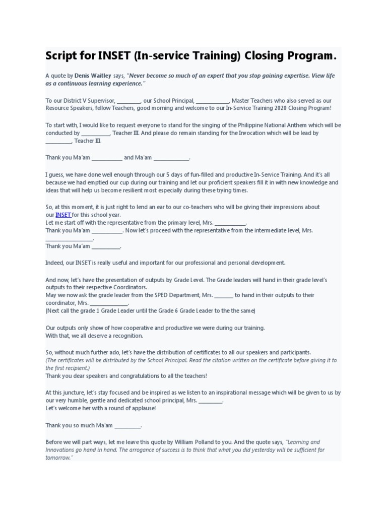 Script For INSET | PDF