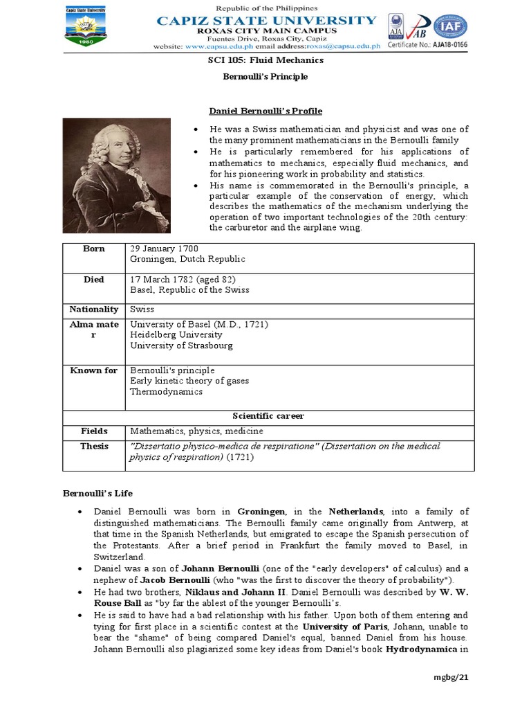 Notes On Bernoullis Principle | PDF | Lift (Force) | Wright Brothers