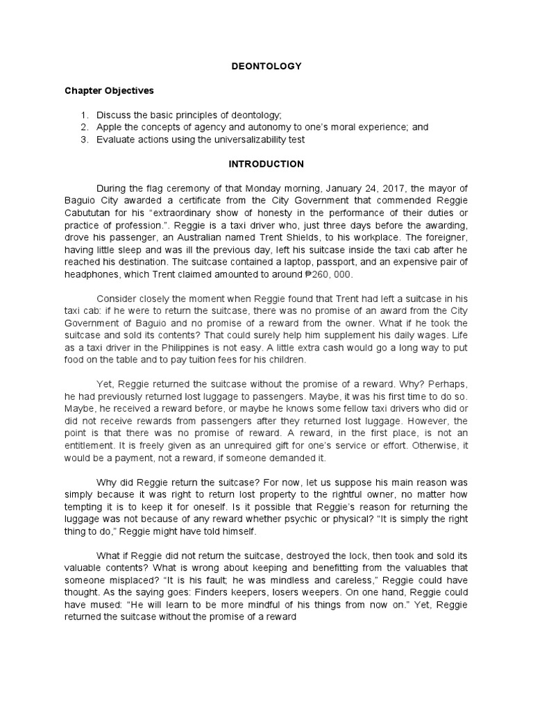 Deontology Chapter Objectives | PDF | Autonomy | Immanuel Kant