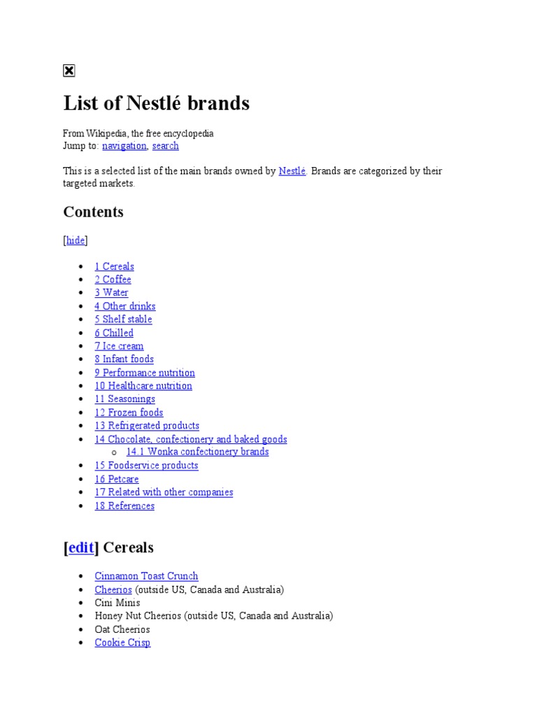 List of Nestlé Brands: From Wikipedia, The Free Encyclopedia | PDF ...