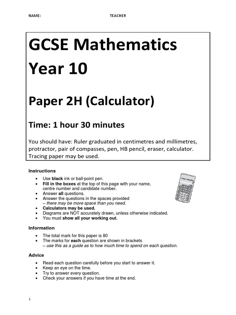 Year 10 GCSE Maths Paper 2H | PDF | Significant Figures | Triangle