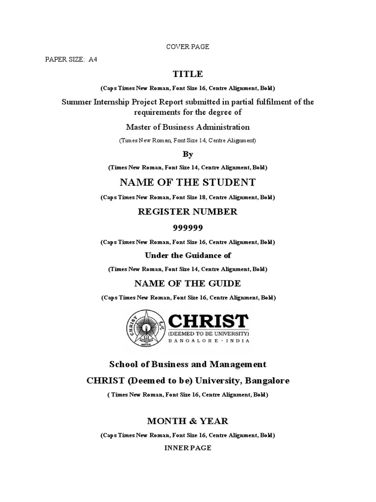 SIP Report Template | PDF | Times New Roman | Bangalore