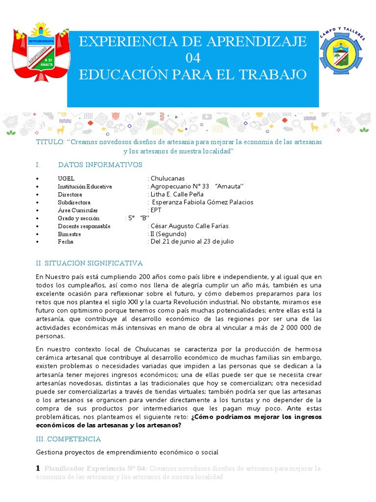 Experiencia De Aprendizaje 04 5 Ept Pdf Iniciativa Empresarial