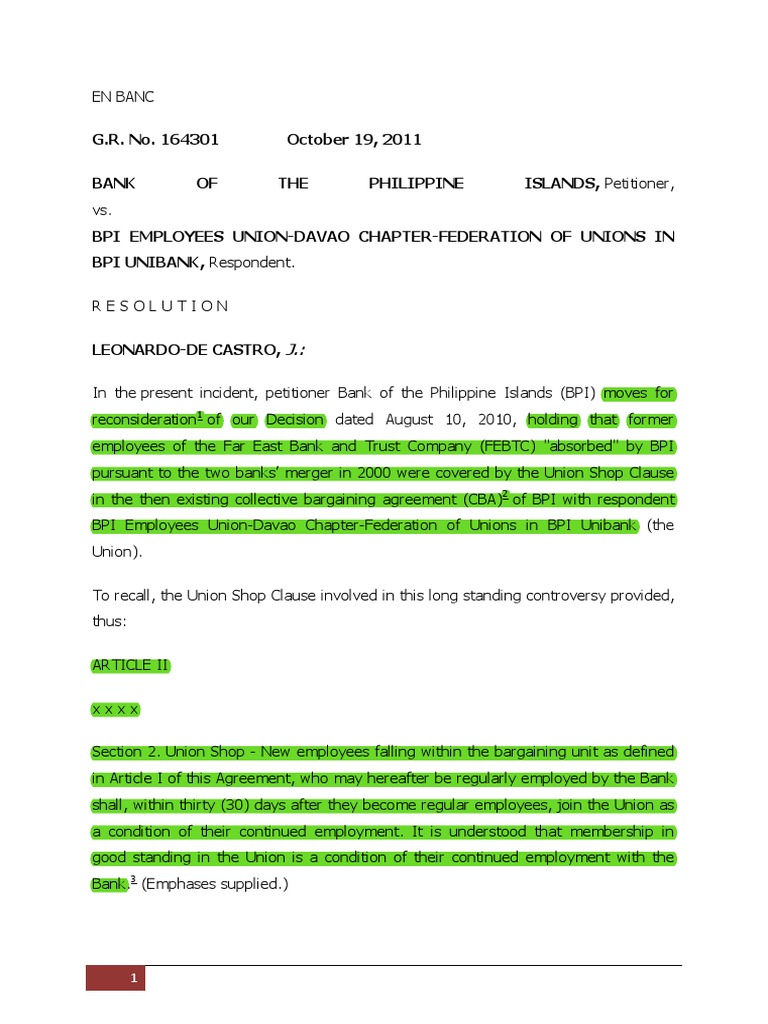 BPI Vs BPI Employees Union (2011) | PDF | Employment | Collective ...