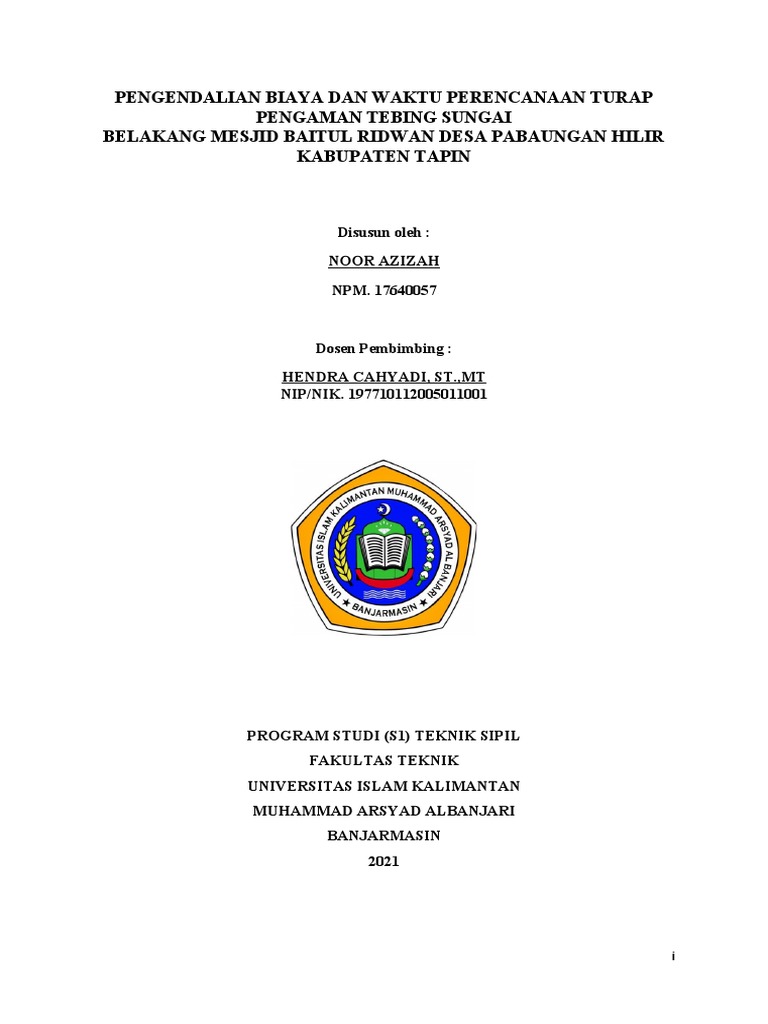 2 Pengendalian Biaya Dan Waktu Perencanaan Turap Pengaman Tebing Sungai ...