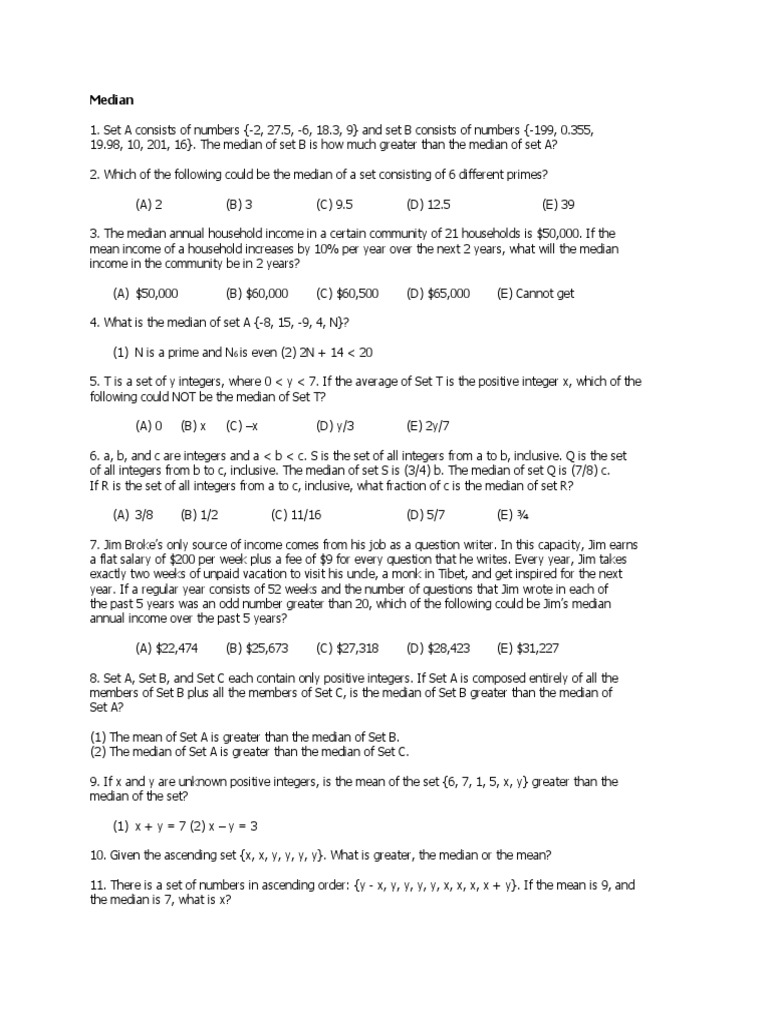 Statistics - Median - 700 Level Questions | PDF | Mean | Average