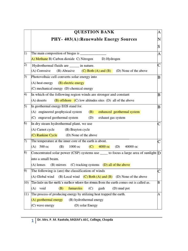 M.sc. Physics PHY - 403 (A) Renewable Energy Sources | PDF | Sustainable Technologies | Energy ...