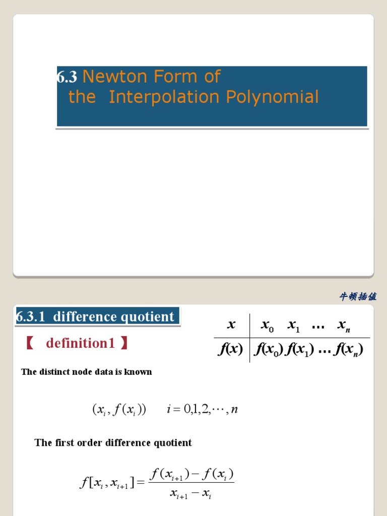 Newton Form of The Interpolation Polynomial | PDF | Algorithms | Theoretical Computer Science