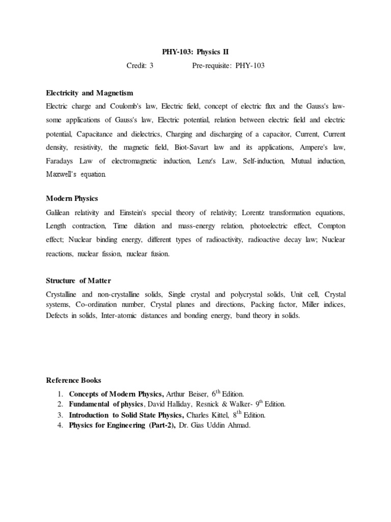 Phy 103 Syllabus Cse Pdf 