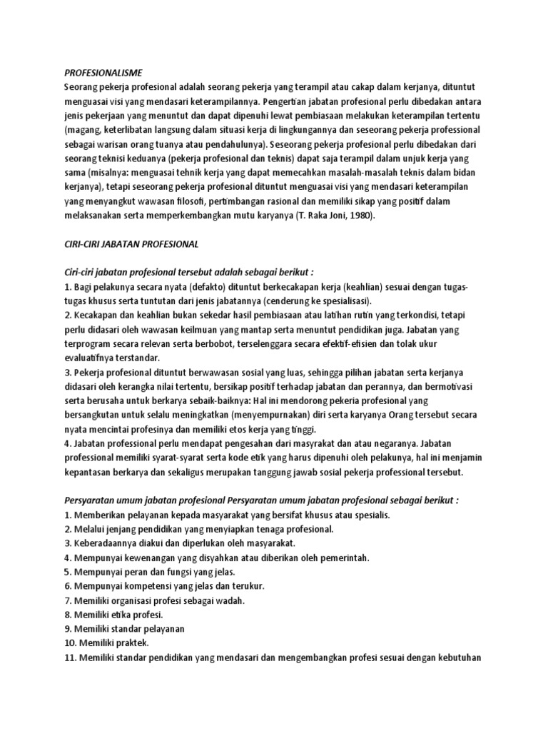Ciri-Ciri Profesionalisme dalam Pekerjaan | PDF