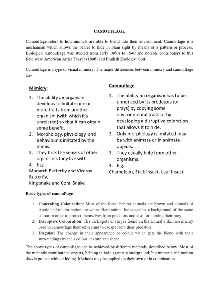 Types and Mechanisms of Camouflage | PDF | Camouflage | Predation